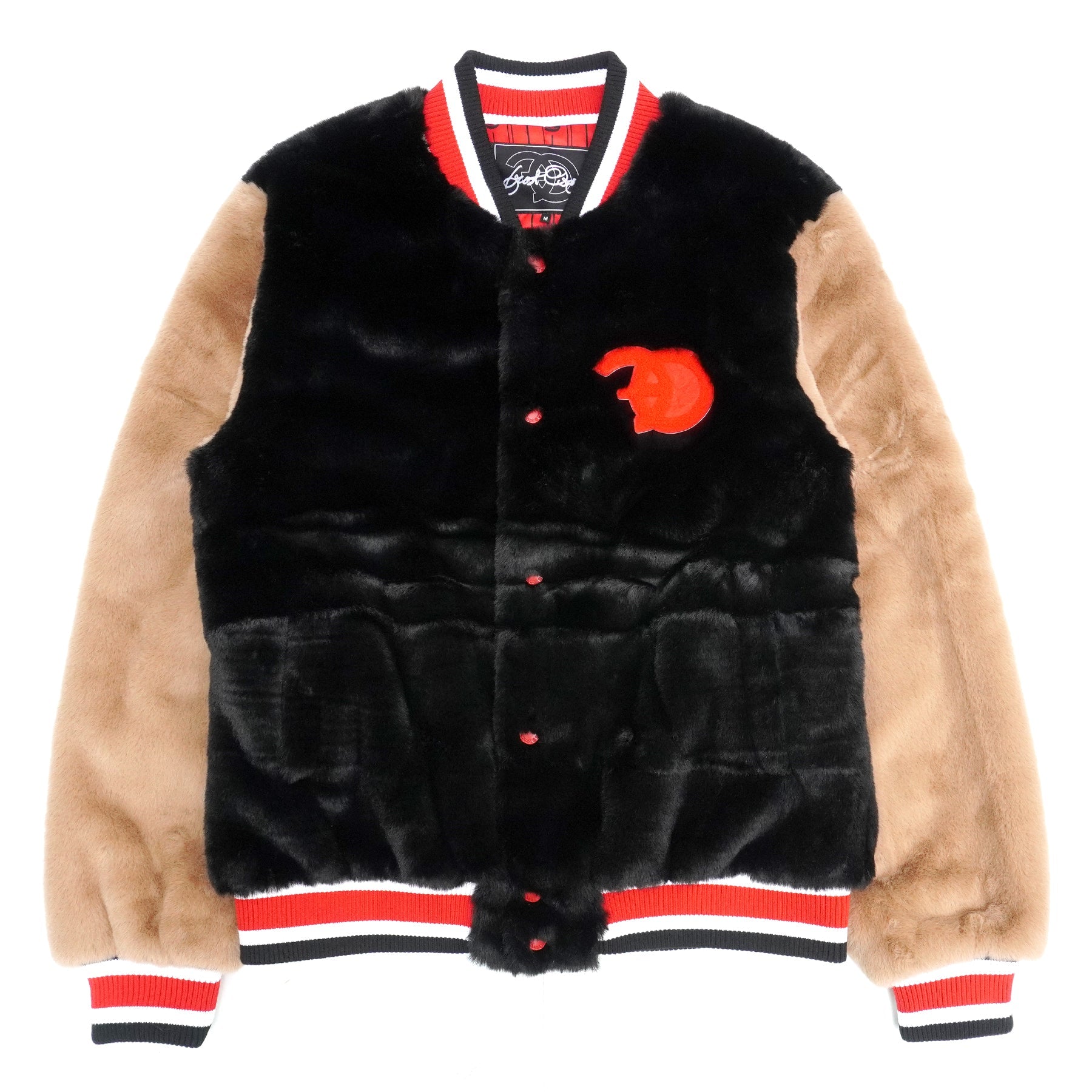 F1010 Marc Rabbit Fur Varsity Jacket - Black – FROST ORIGINALS