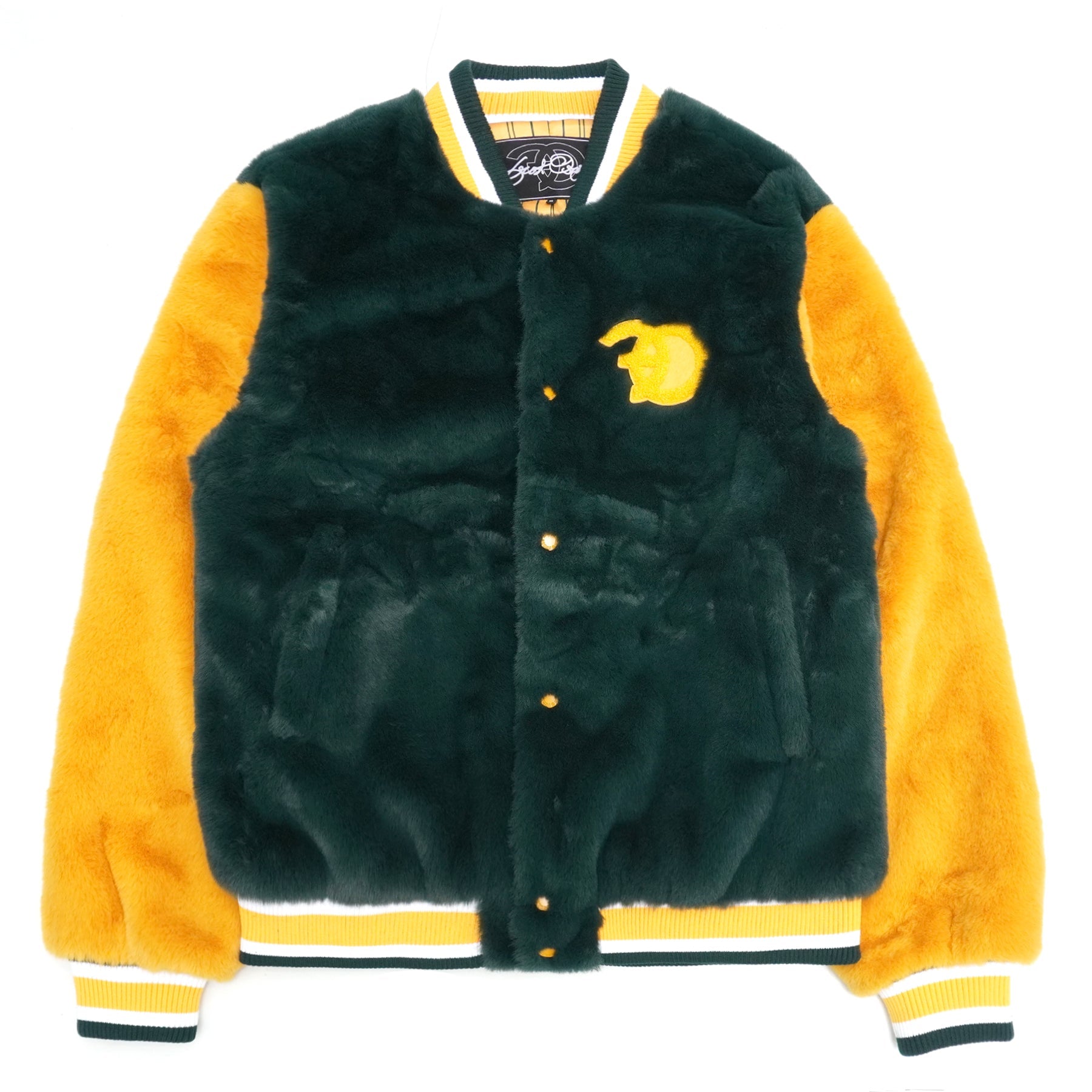 F1010 Marc Rabbit Fur Varsity Jacket - Green – FROST ORIGINALS